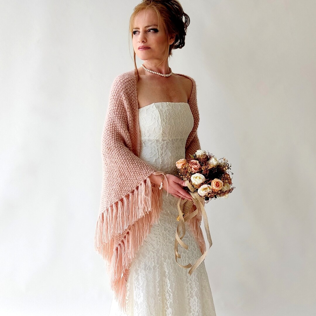 Dusty Rose Shawl, Knitted Blush Wrap, Pale Pink Scarf, Mohair Wool Wrap ...