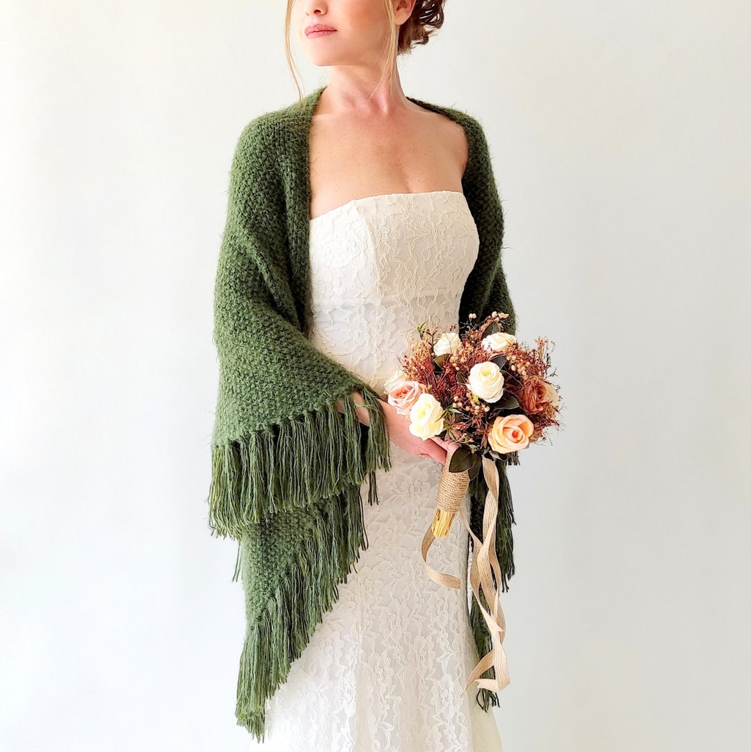 Green Wedding Shawl, Boho Bridal Wrap, Olive Bridal Cover Up, Khaki ...