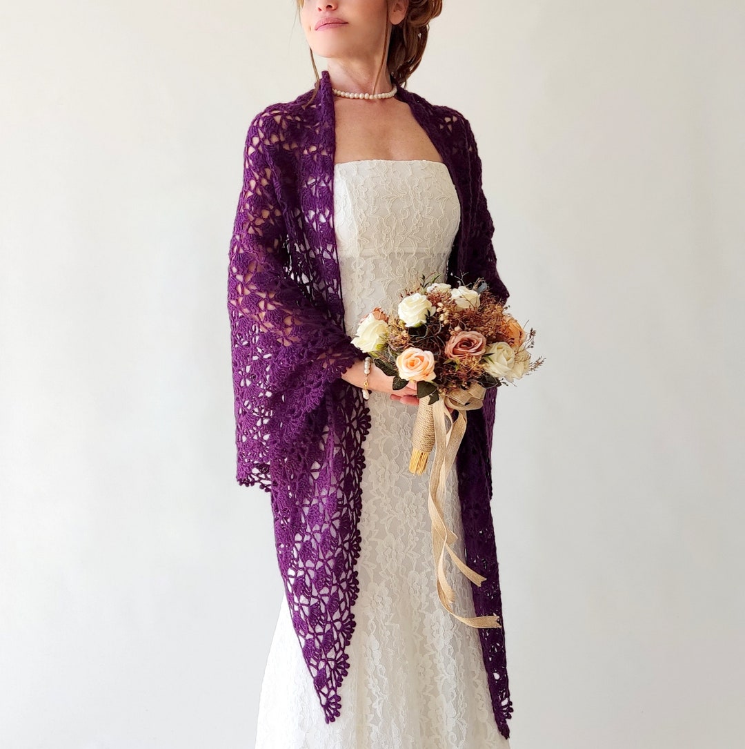 Purple Plum Shawl, Aubergine Wrap, Lace Cover Up, Damson Evening Shawl ...