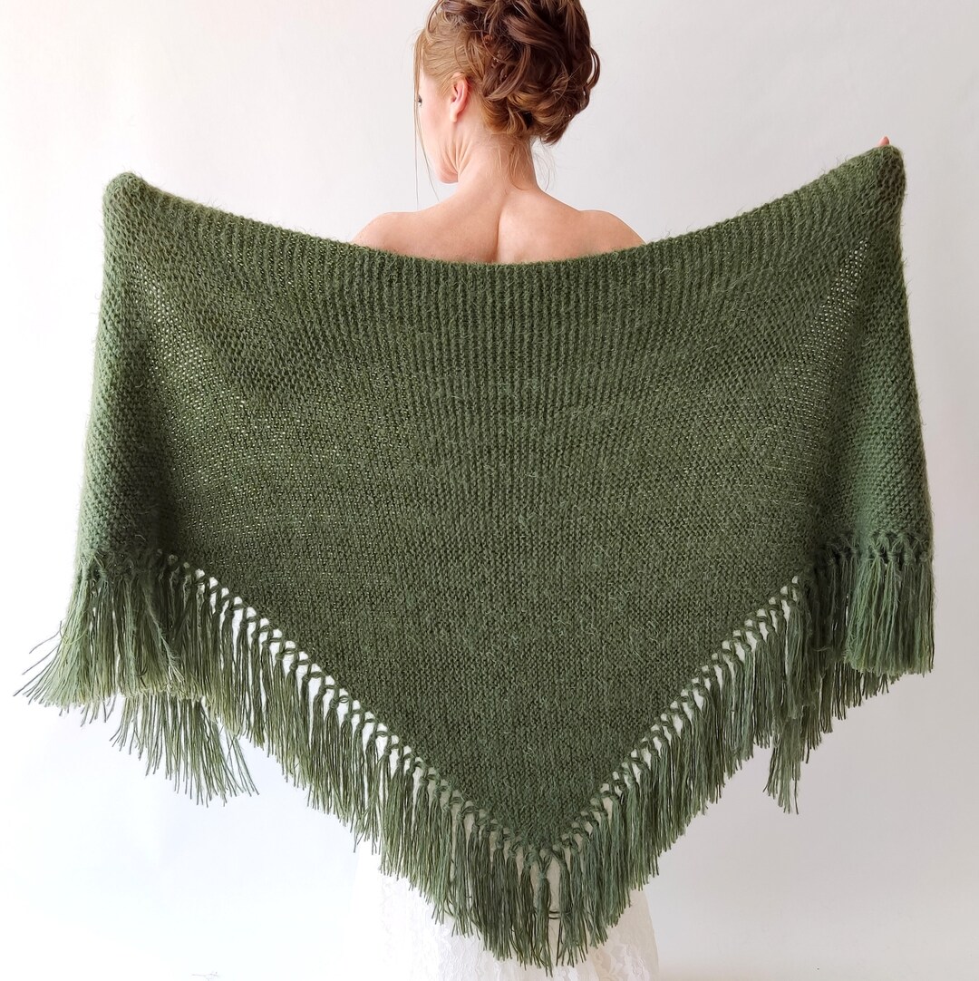 Winter Wedding Shawl, Green Knit Wrap, Olive Bridal Cover Up, Khaki ...