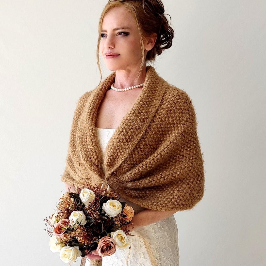 Camel Beige Shawl, Fuzzy Wrap, Bridal Cover Up, Knit Wool Shawl, Fall ...