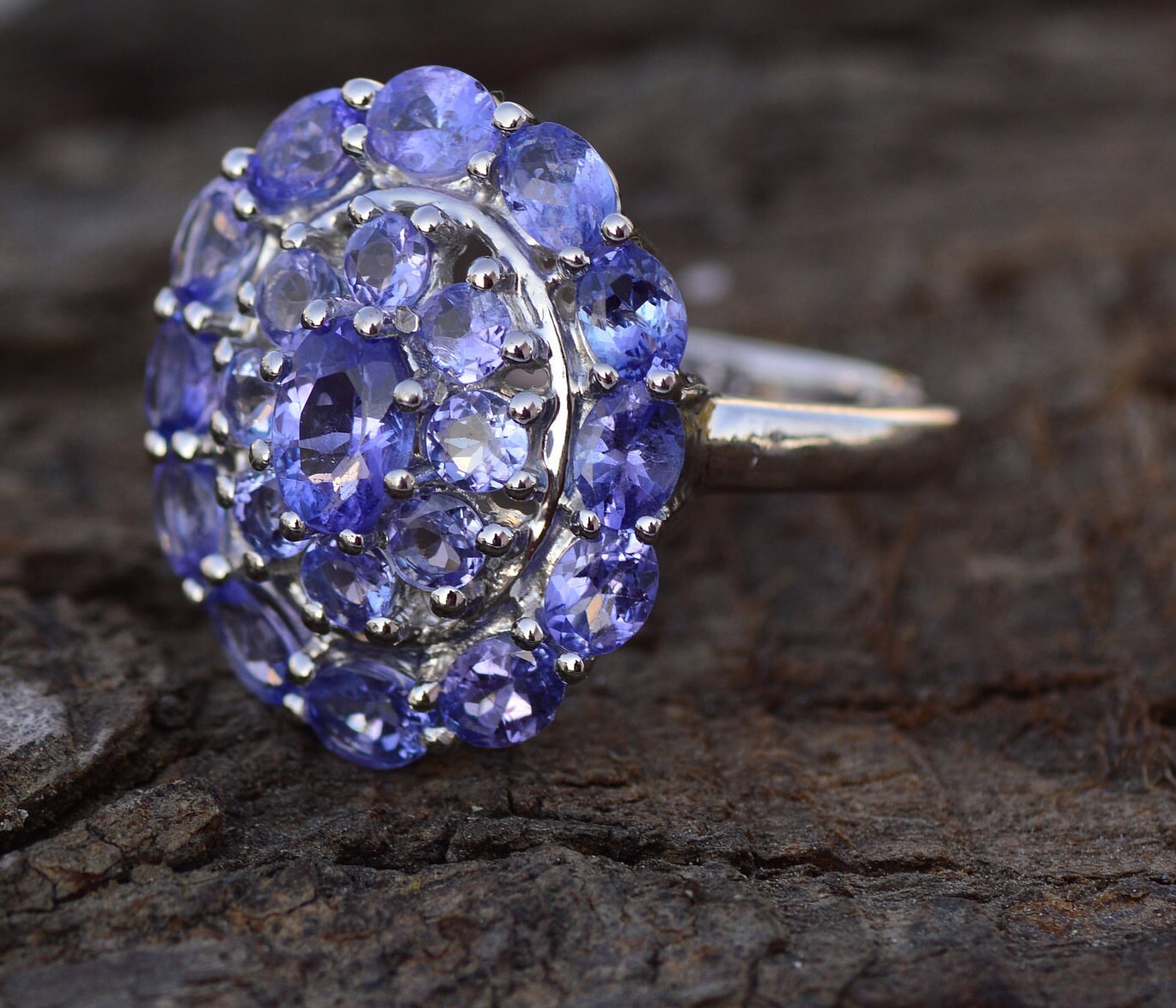 Natural Tanzanite Ring Solid 925 Silver Tanzanite Cluster | Etsy