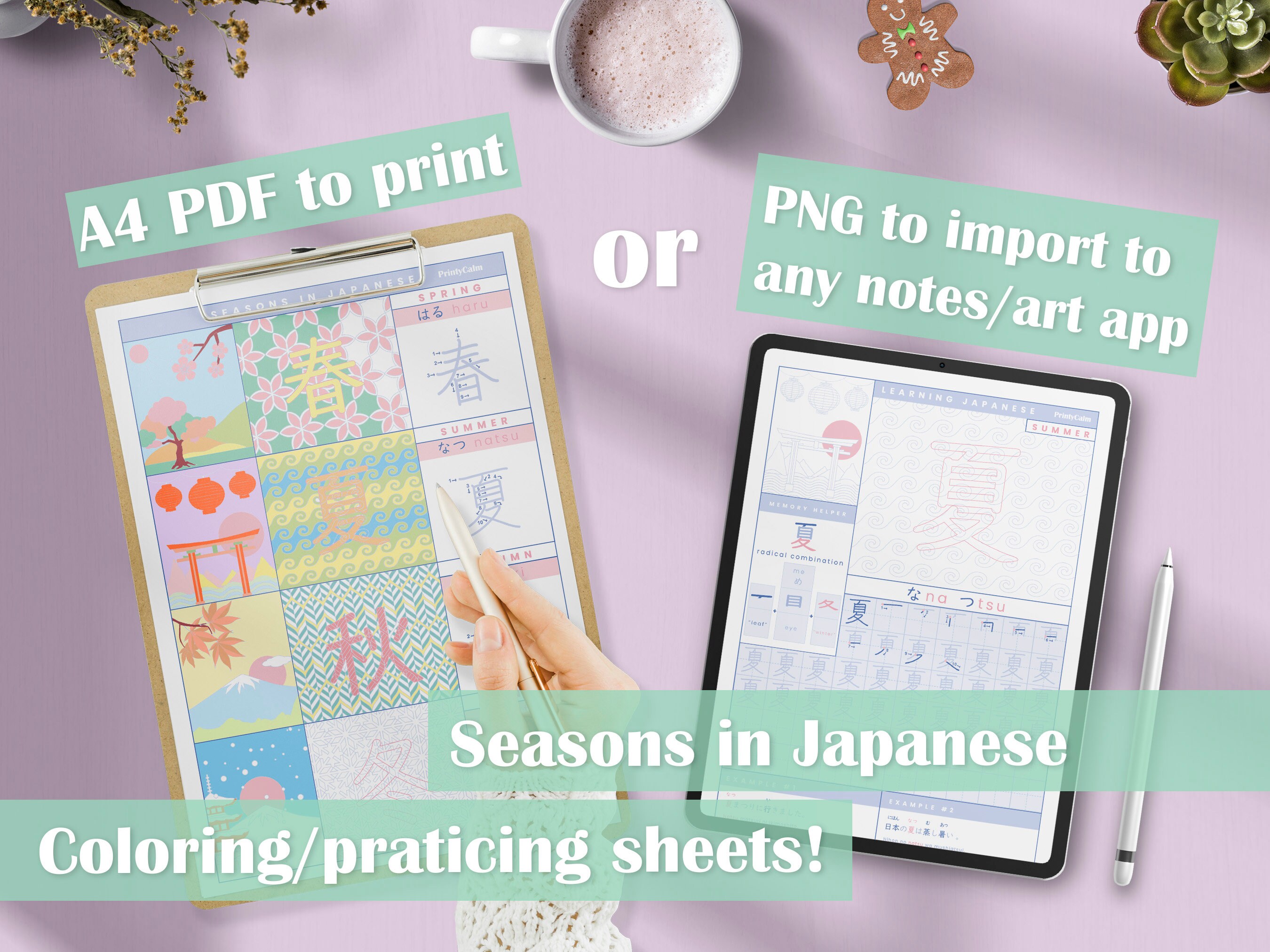 Writing Kanjis Seasons in Japanese Japanese Coloring & Practicing ...