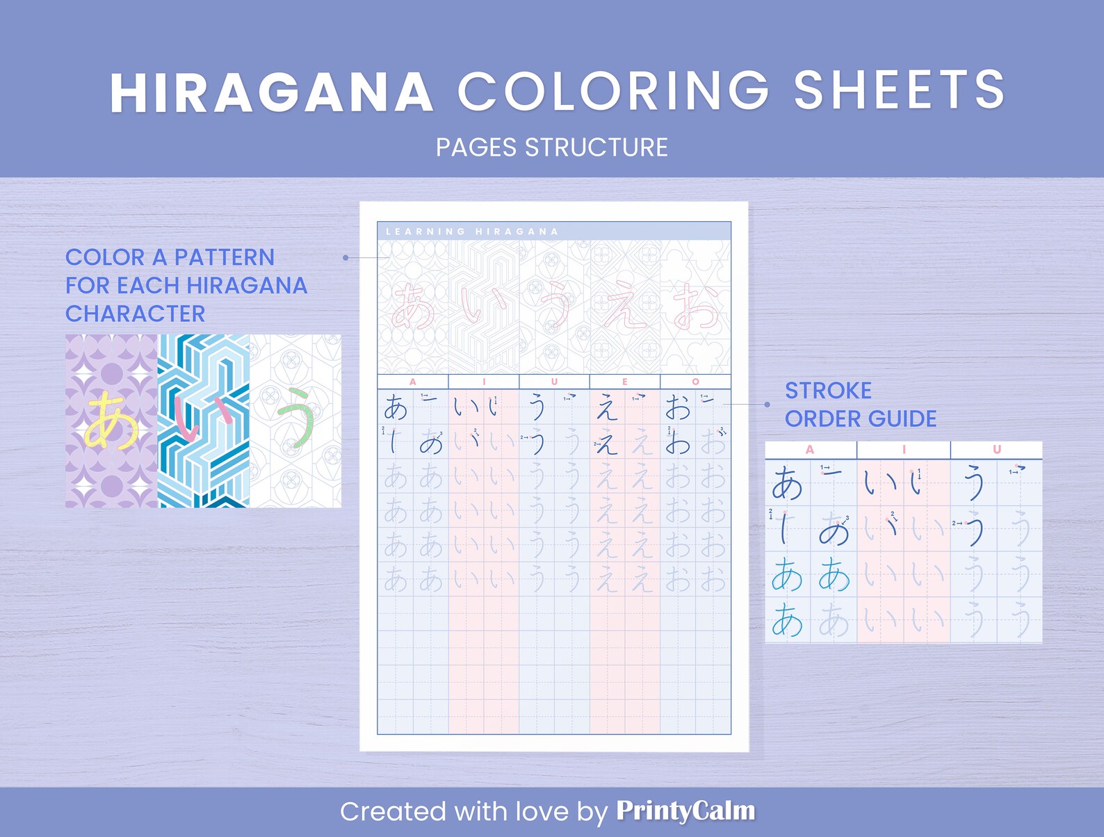 Japanese Hiragana Zen COLORING Chart + Hiragana Write & Practice Sheet ...