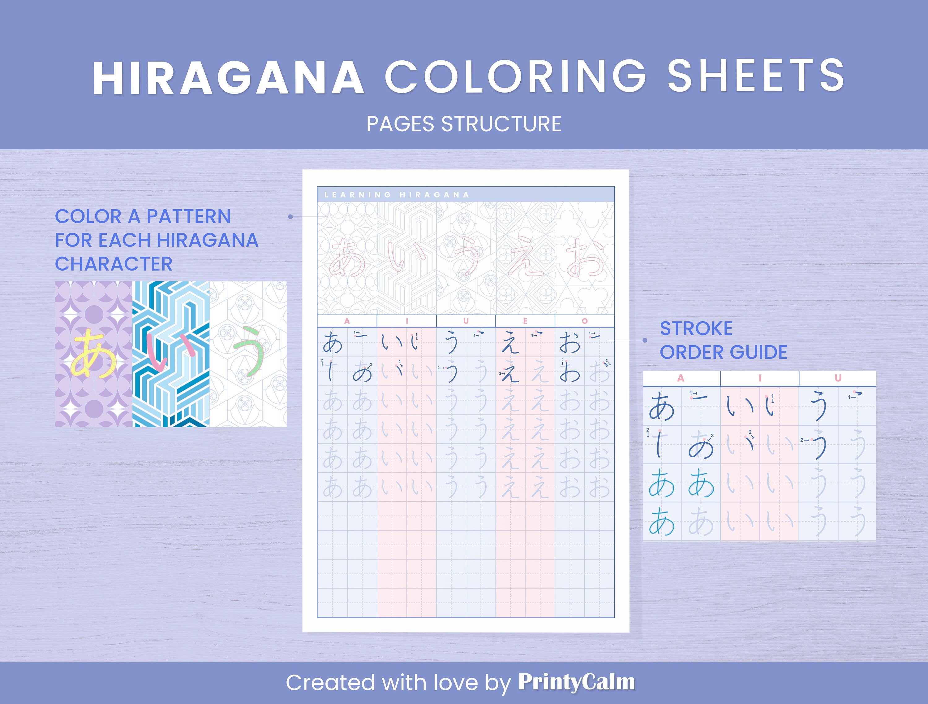 Japanese Hiragana Zen COLORING Chart Hiragana Write & Practice Sheet 12 ...
