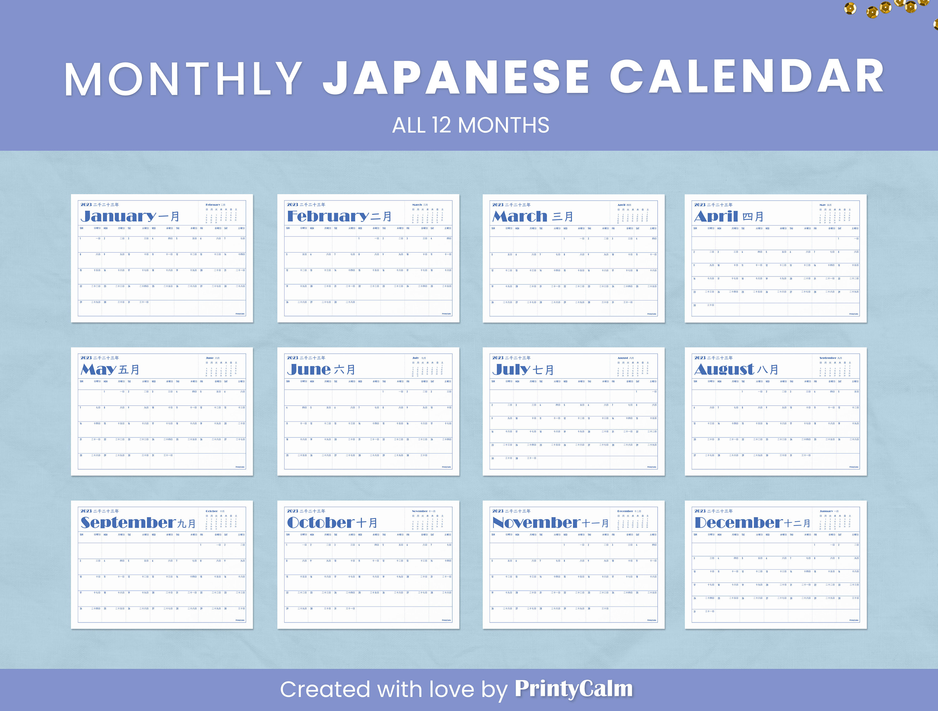 Monthly Japanese Calendar 2023 Printable Calendar Minimalist Calendar ...