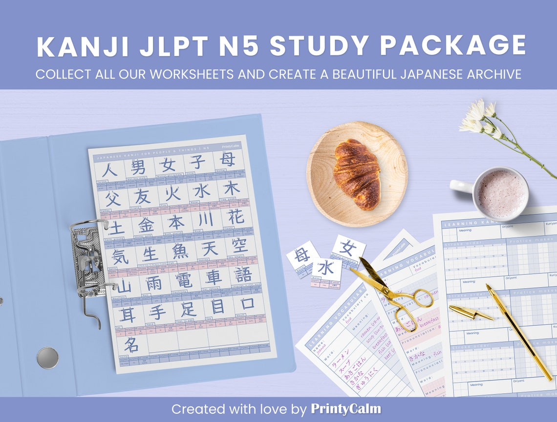 Kanji JLPT N5 Study Package, Japanese N5 Kanji Flashcards With Google ...
