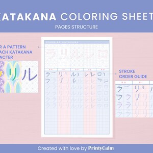 Katakana COLORING Chart + Writing & Practicing - 12 Pages Bundle ...