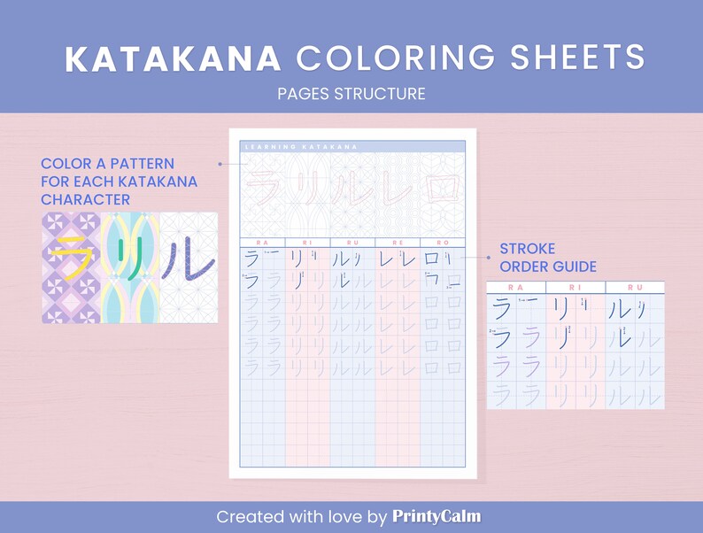 Katakana COLORING Chart Writing & Practicing 12 Pages Bundle Printable ...