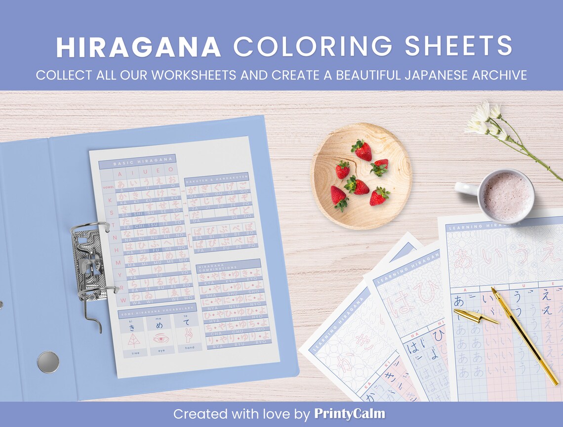 Japanese Hiragana Zen COLORING Chart Hiragana Write & - Etsy
