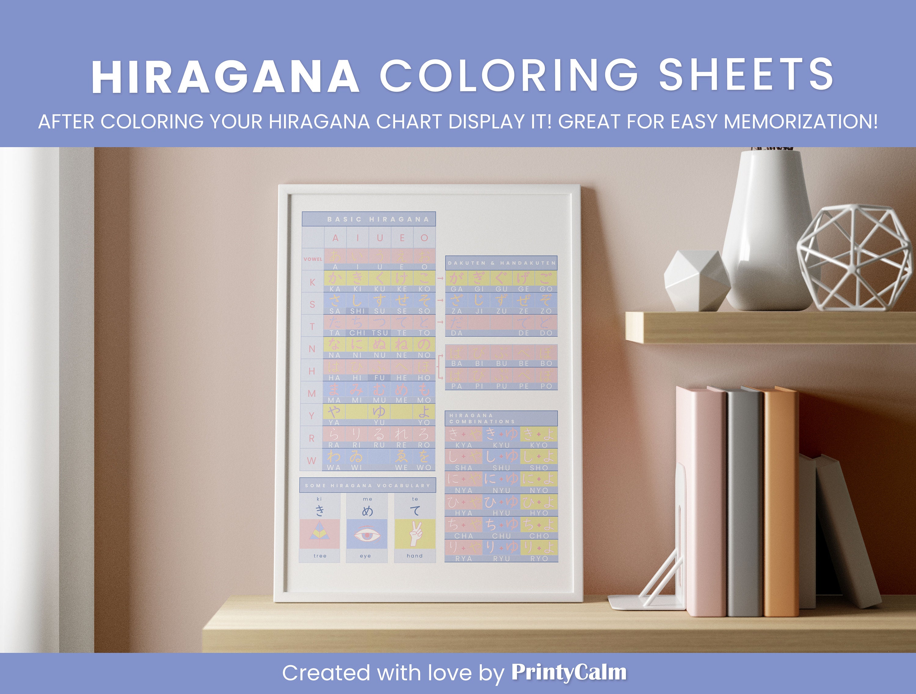 Japanese Hiragana Zen COLORING Chart + Hiragana Write & Practice Sheet ...