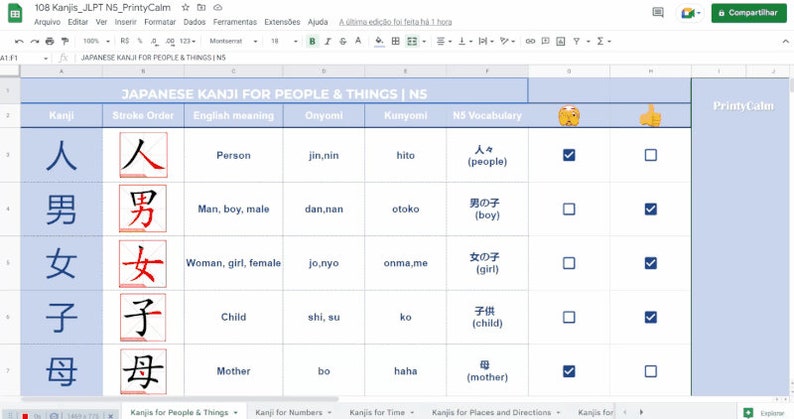 Kanji JLPT N5 Study Package, Japanese N5 Kanji Flashcards With Google ...