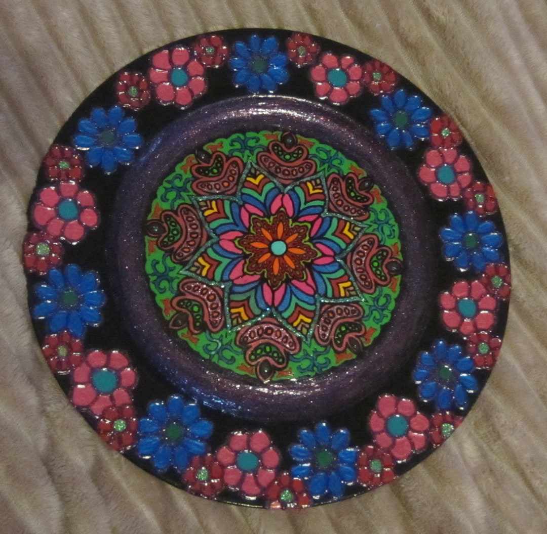 Flower Plate Psychedelic Plate 3D Decorative Display Plate Textured ...
