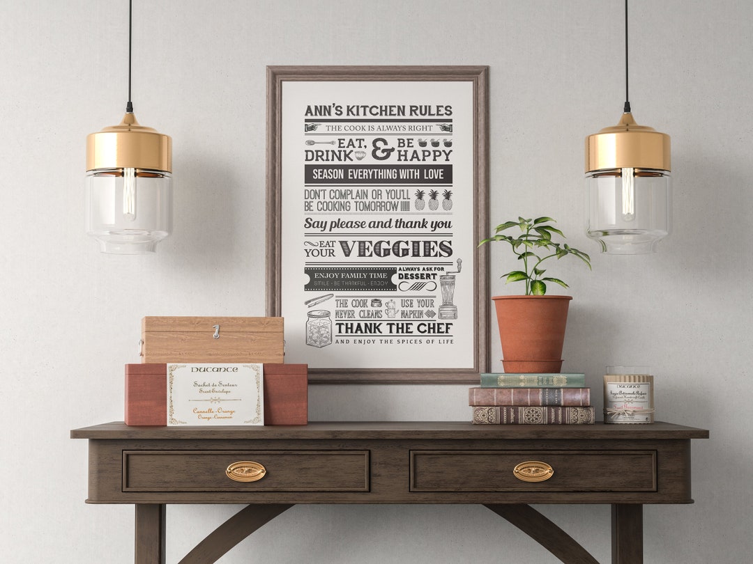 Personalized Kitchen Rules Print- Home Decor Print, Housewarming Gift ...