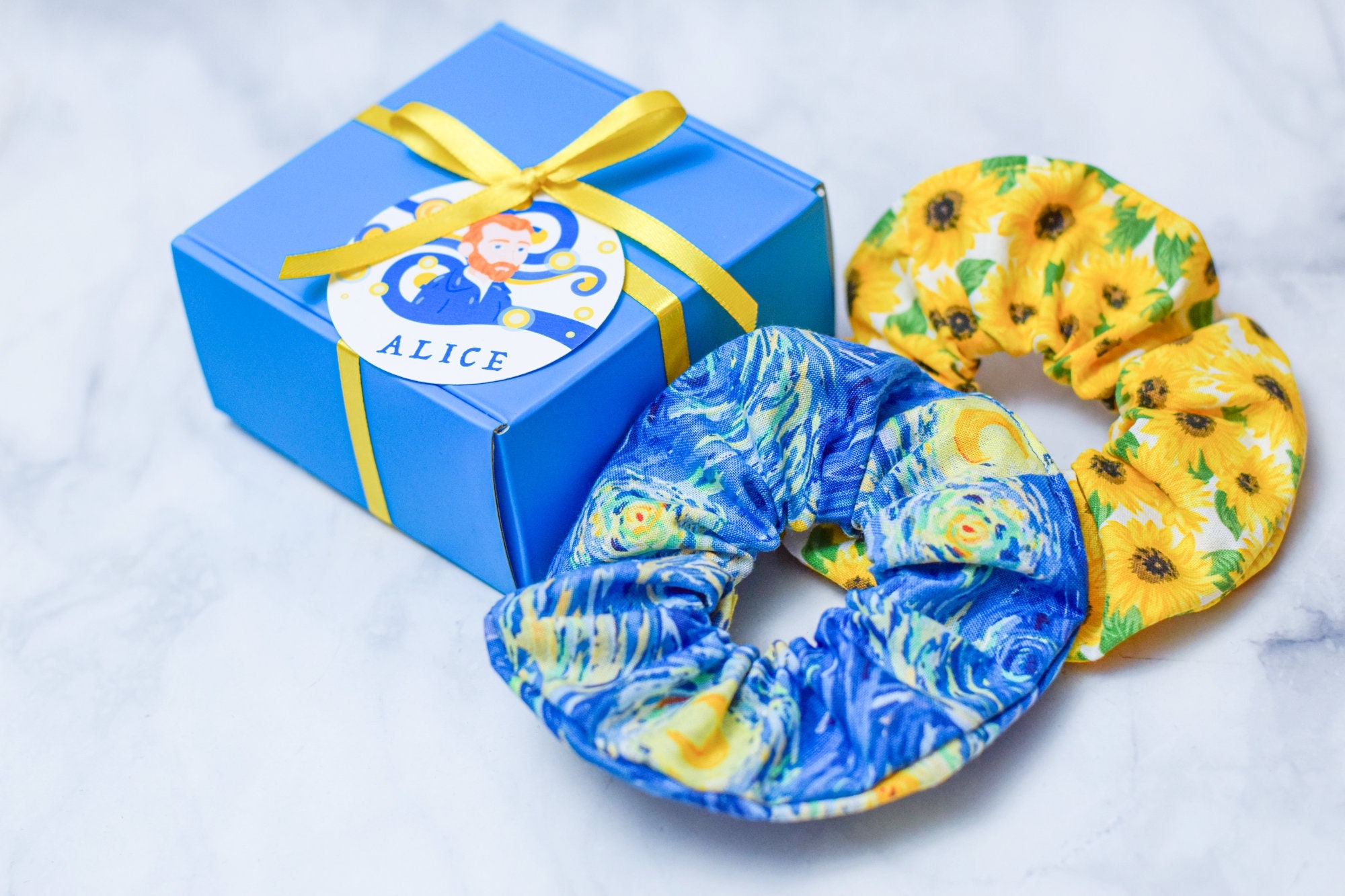 Vincent Van Gogh Starry Night Painting Scrunchies With Box & Custom ...