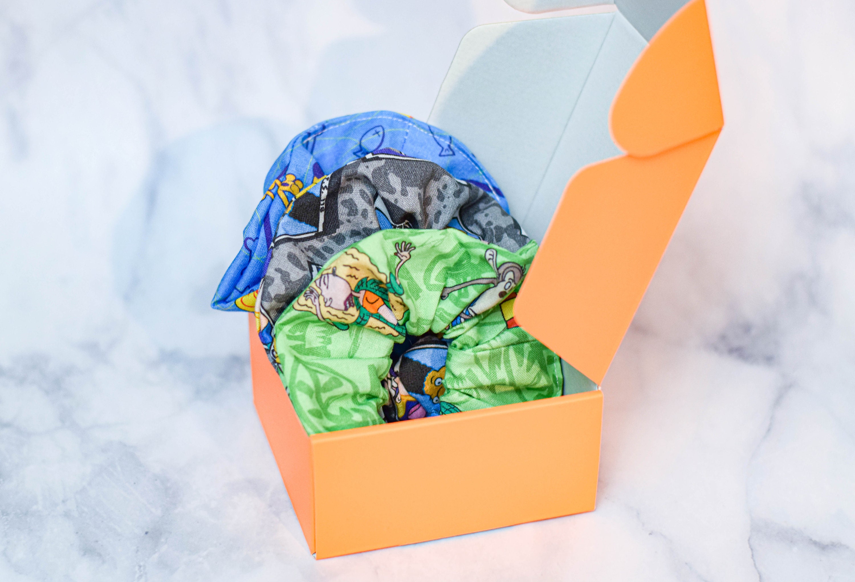 90's Cartoons Scrunchies With Customized Box Hair Ties | Etsy