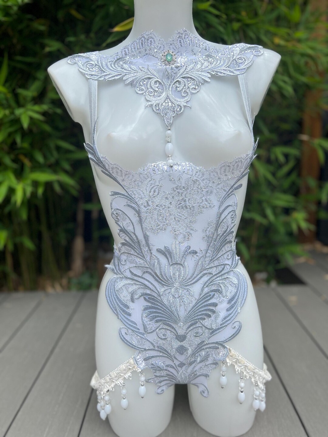 Rigid Macrame Body Harness in Silver and Pearls - Etsy