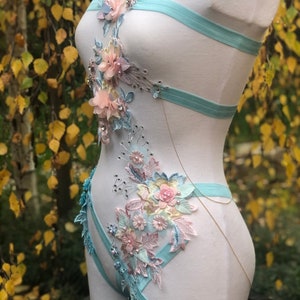 Sky Blue Elastic Body Harness Embroidered With Flowers - Etsy