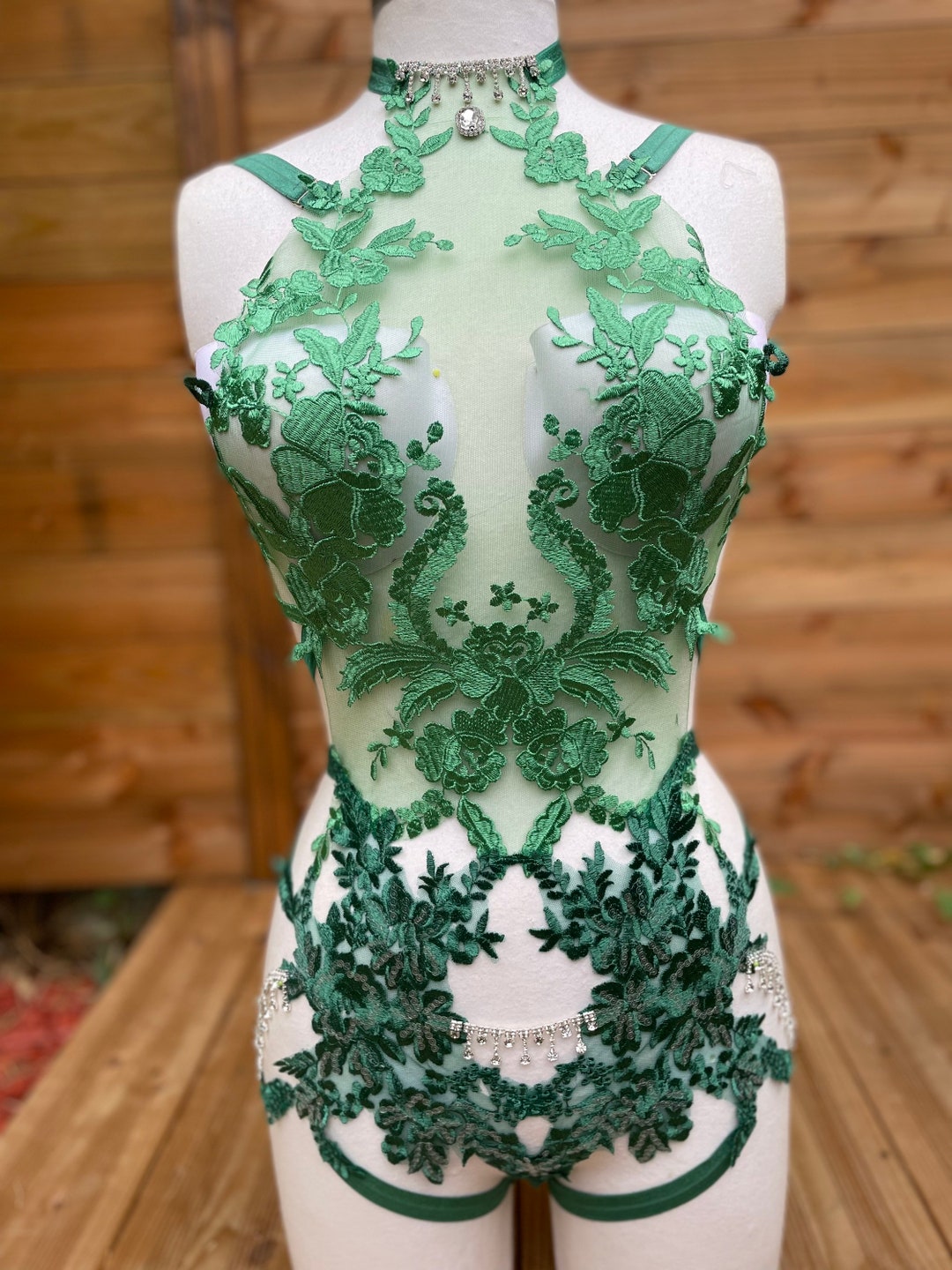 Harness With American Armholes in Green Lace, Removable Straps - Etsy