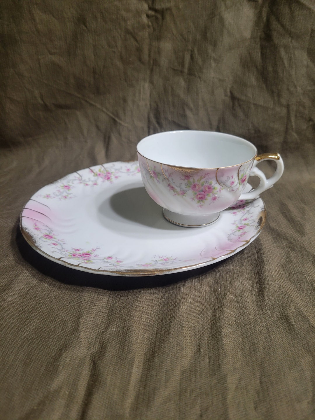Lefton Snack Plate & Cup Set Heirloom Rose - Etsy