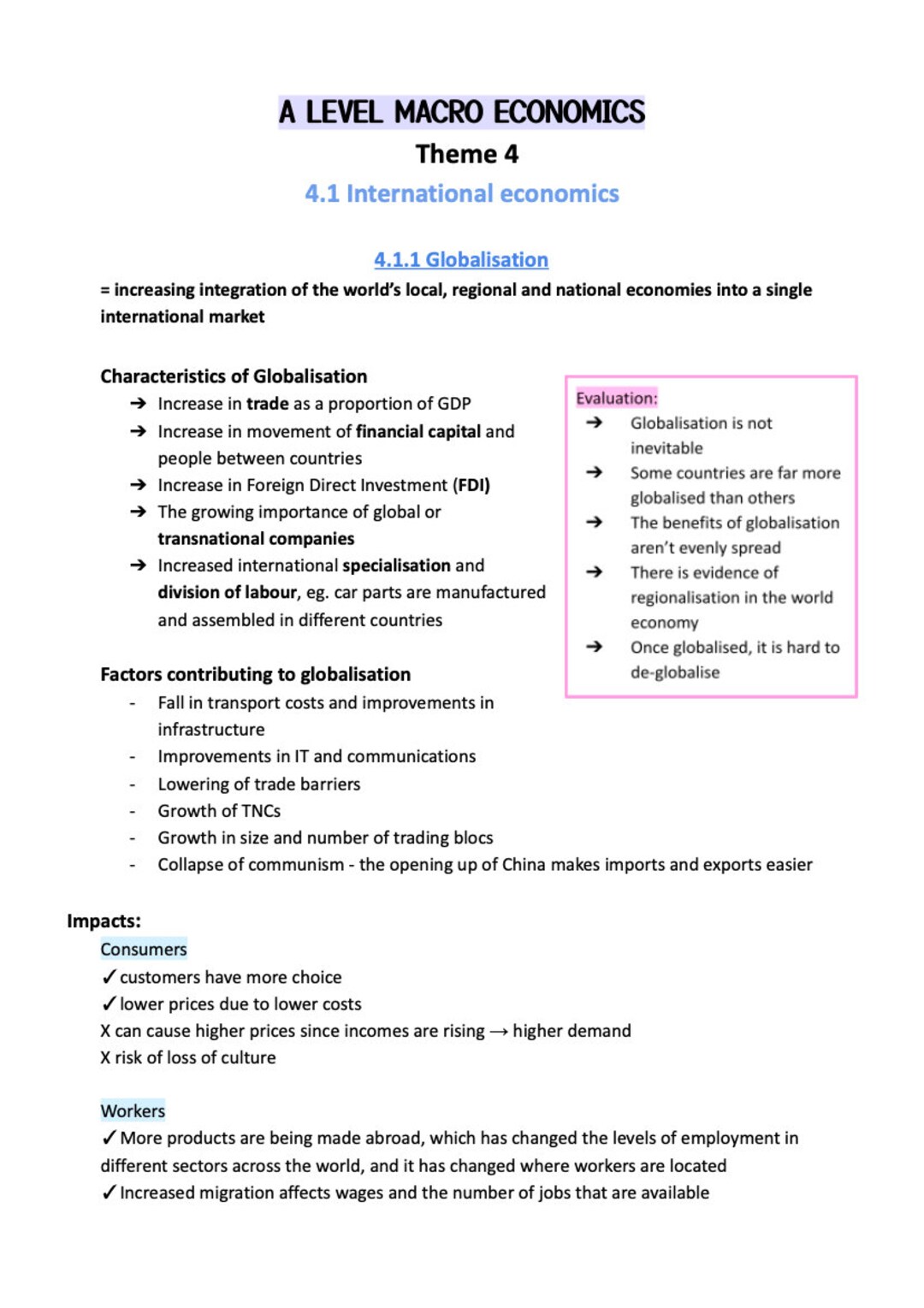 Unit 4 A-level Economics Edexcel Detailed Notes - Etsy