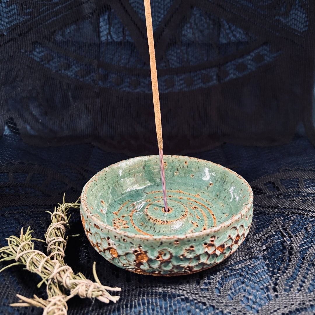 Incense Holder Bowl Witchy Goth Pottery Handmade Ceramic Black ...
