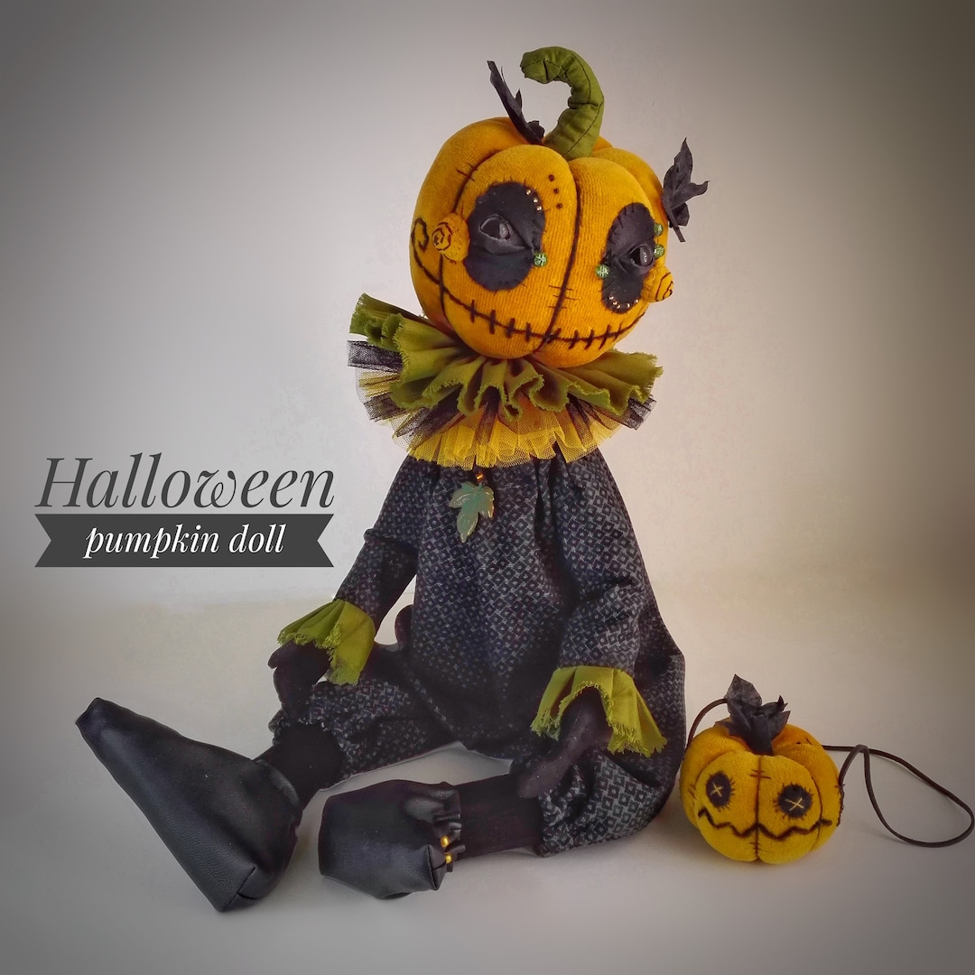 Large Pumpkin Head Creepy Cute Doll,gothic Halloween Doll Handmade ...
