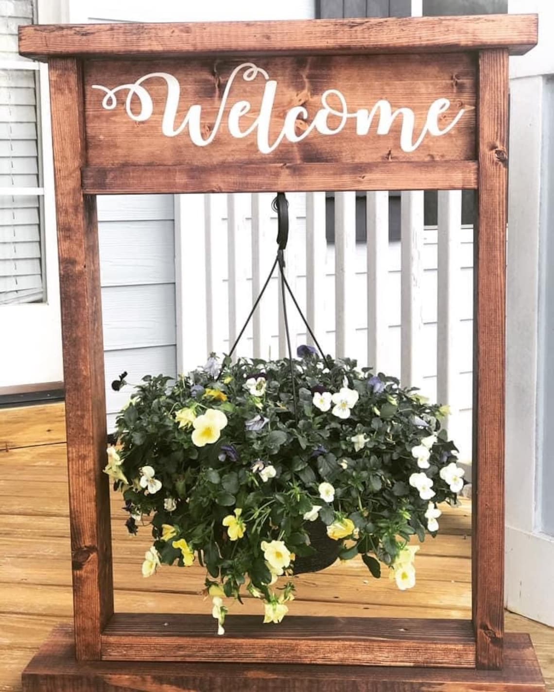 Hanging Basket Holder Wood Hanging Basket Holder Welcome Hanging Basket ...