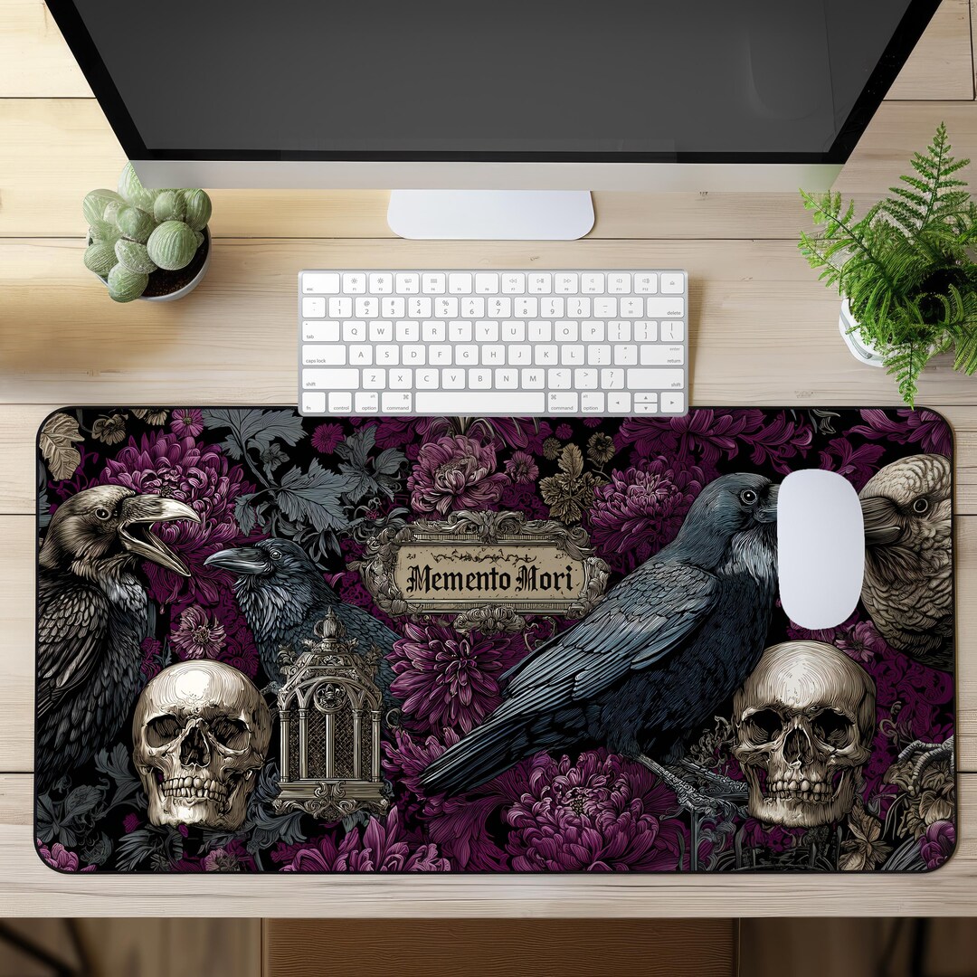 Gothic Mouse Pad, Memento Mori Desk Mat With Ravens, Skulls & Dark ...