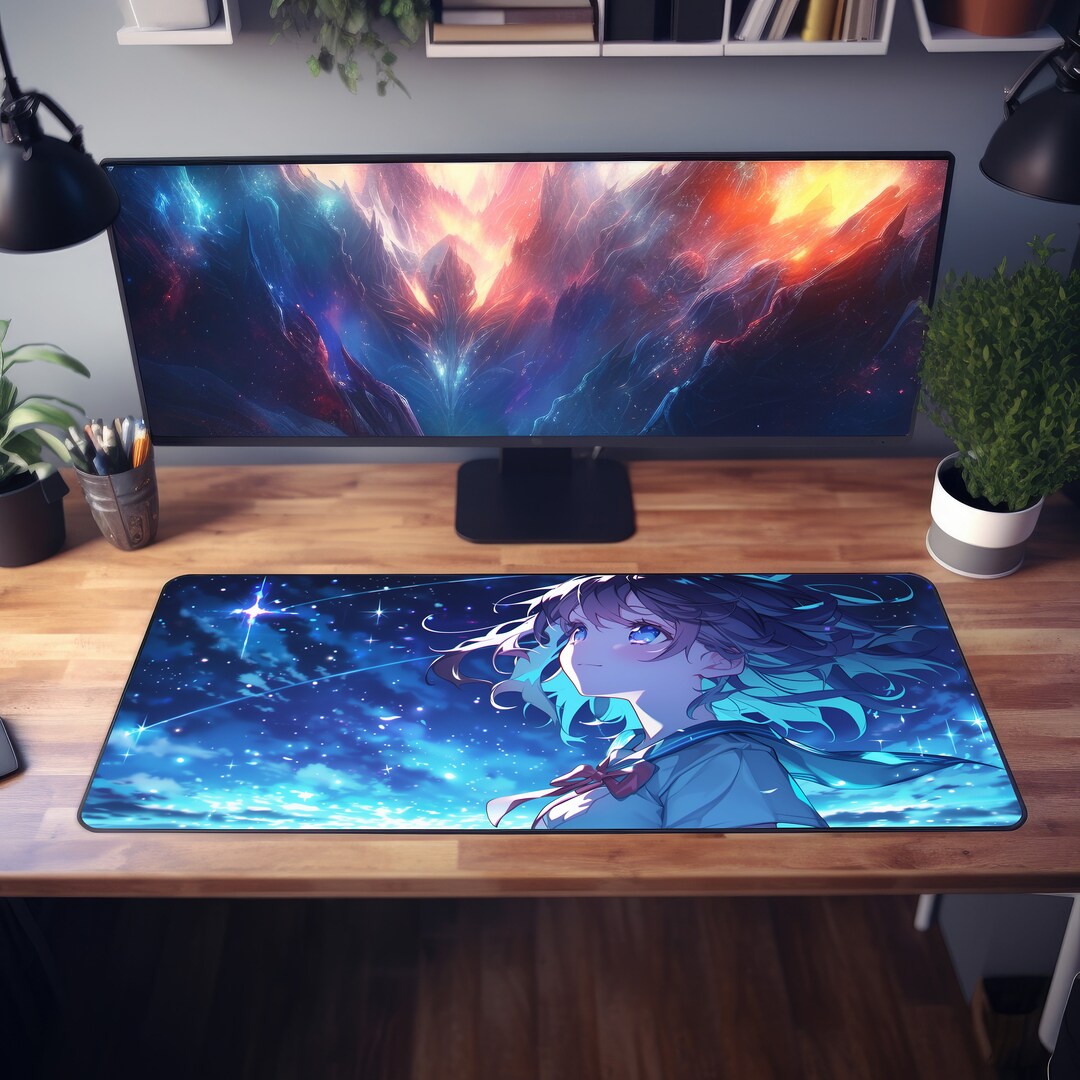 Anime Girl Mouse Pad, Otaku Desk Mat, Japan Girl Art, Starry Night Sky ...