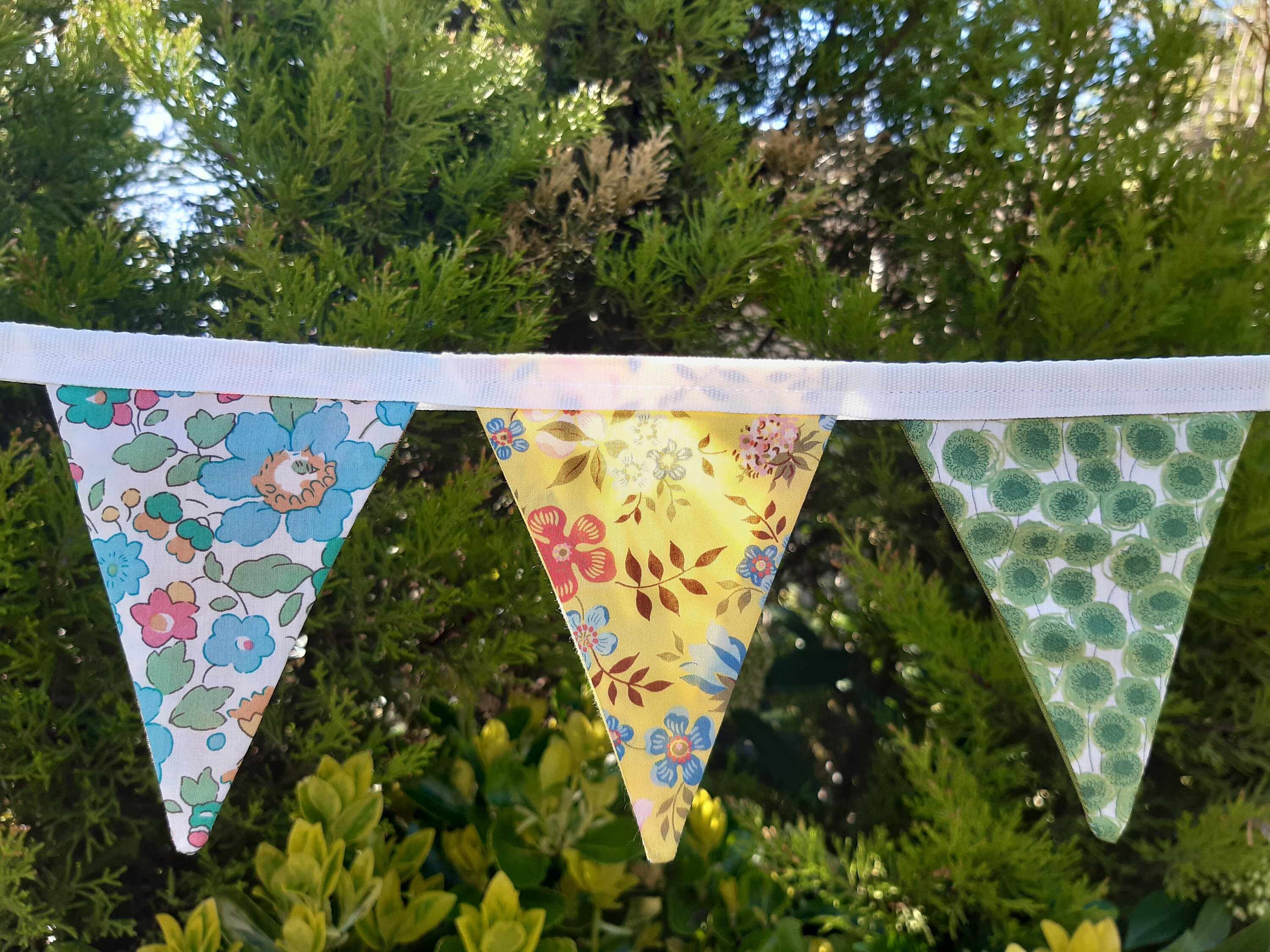 Handmade Fabric Bunting Green/yellow, Orange/white Floral/leaves ...