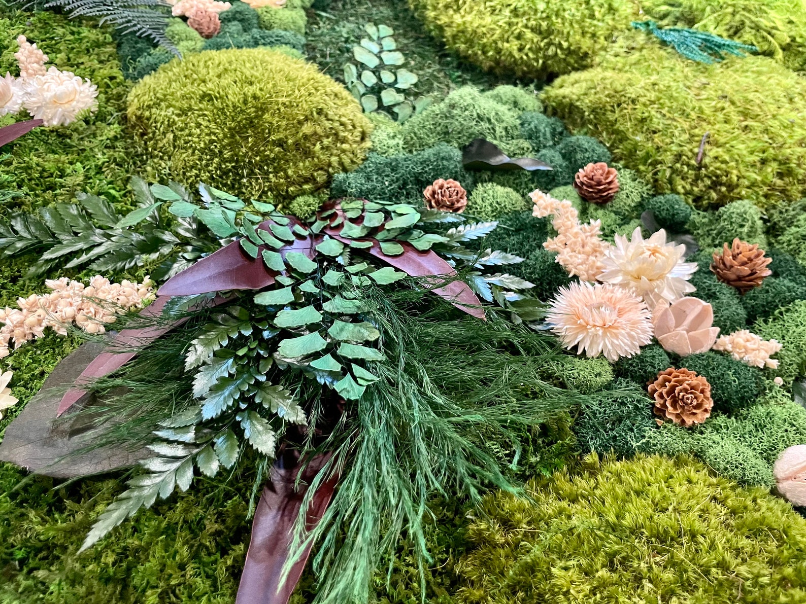 New, Moss Wall Art, Red Leaves, Flowers, Moss Art, Preserved Moss Art ...