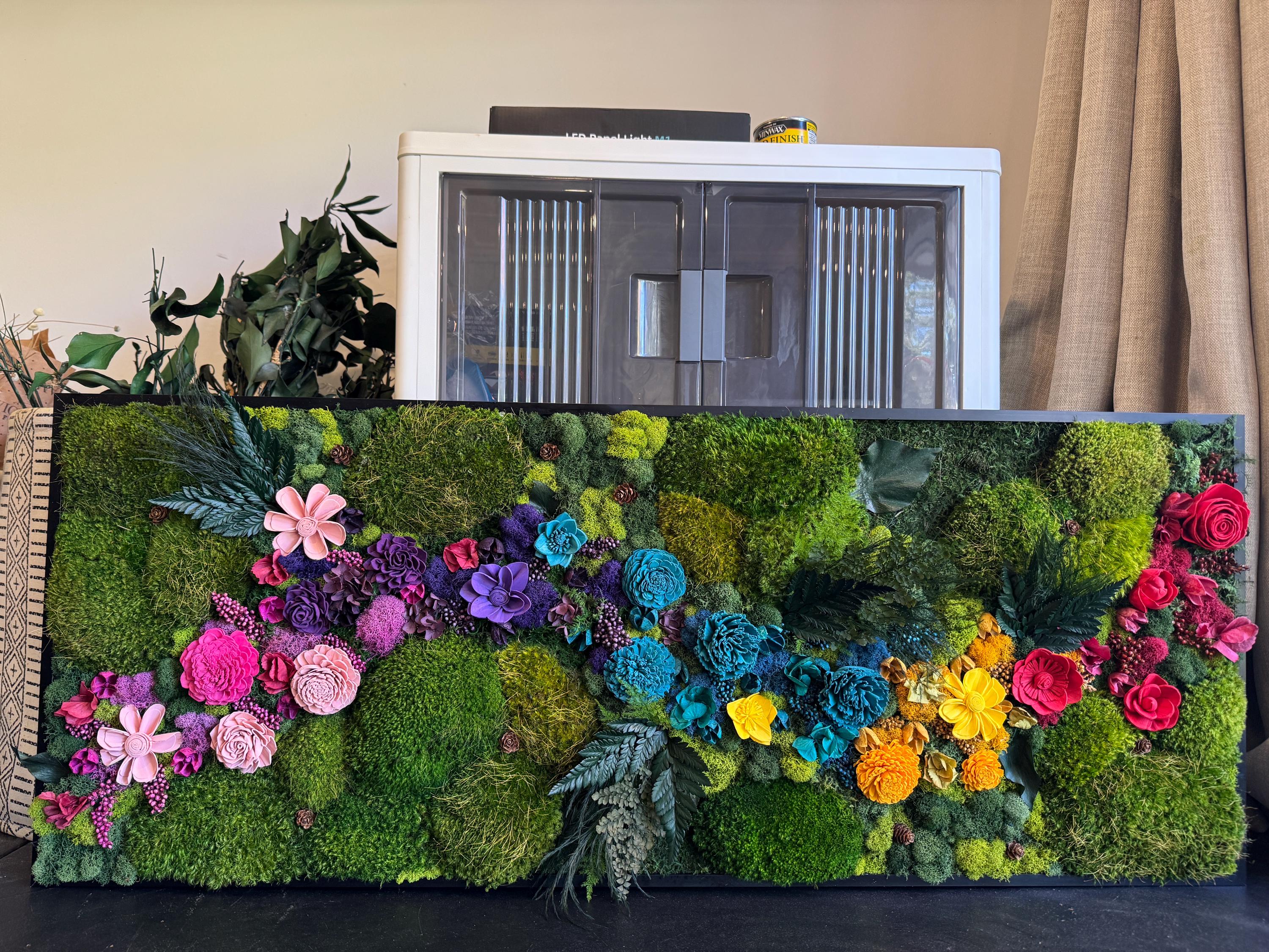 Custom Moss Wall Art With Sola Flowers, Hydrangeas – Lush Green Home ...