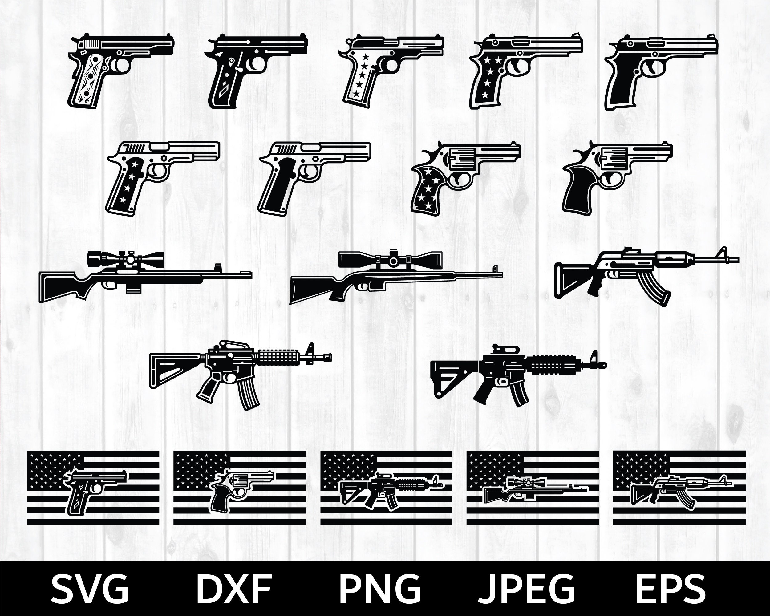 Gun SVG Bundle, Gun Cut File, Fusil Svg, Svg patriotique, Fichiers Svg ...