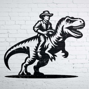 Man Riding Dinosaur Svg, Man Riding Dinosaur Silhouette & Cricut Cut ...