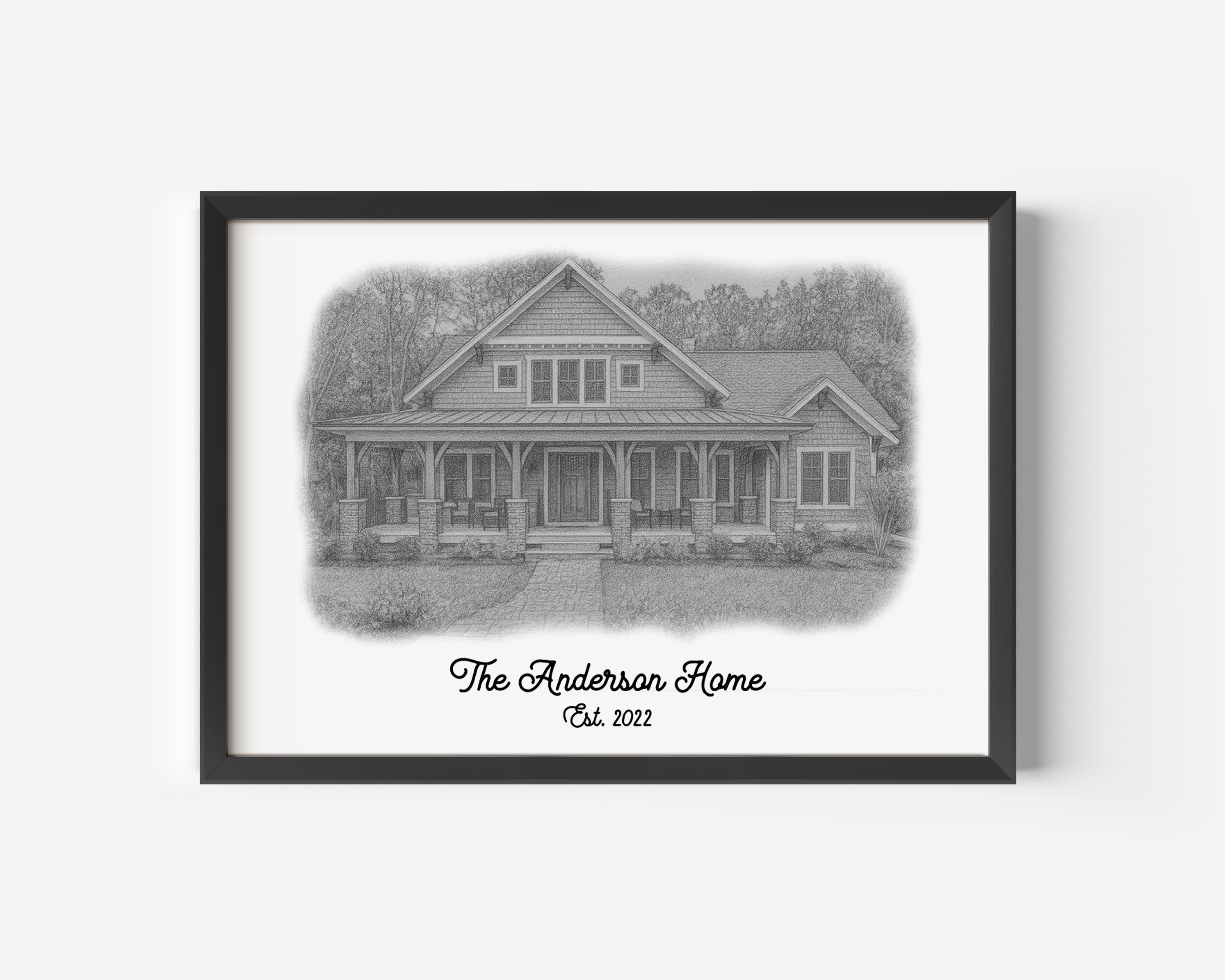 Custom Pencil House Portrait | Hand-drawn Home Illustration From Photo ...