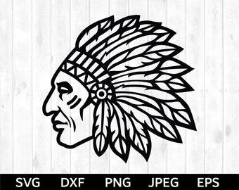 Digital Prints Native American Indian Side View Feathers Tribal Ethnic ...