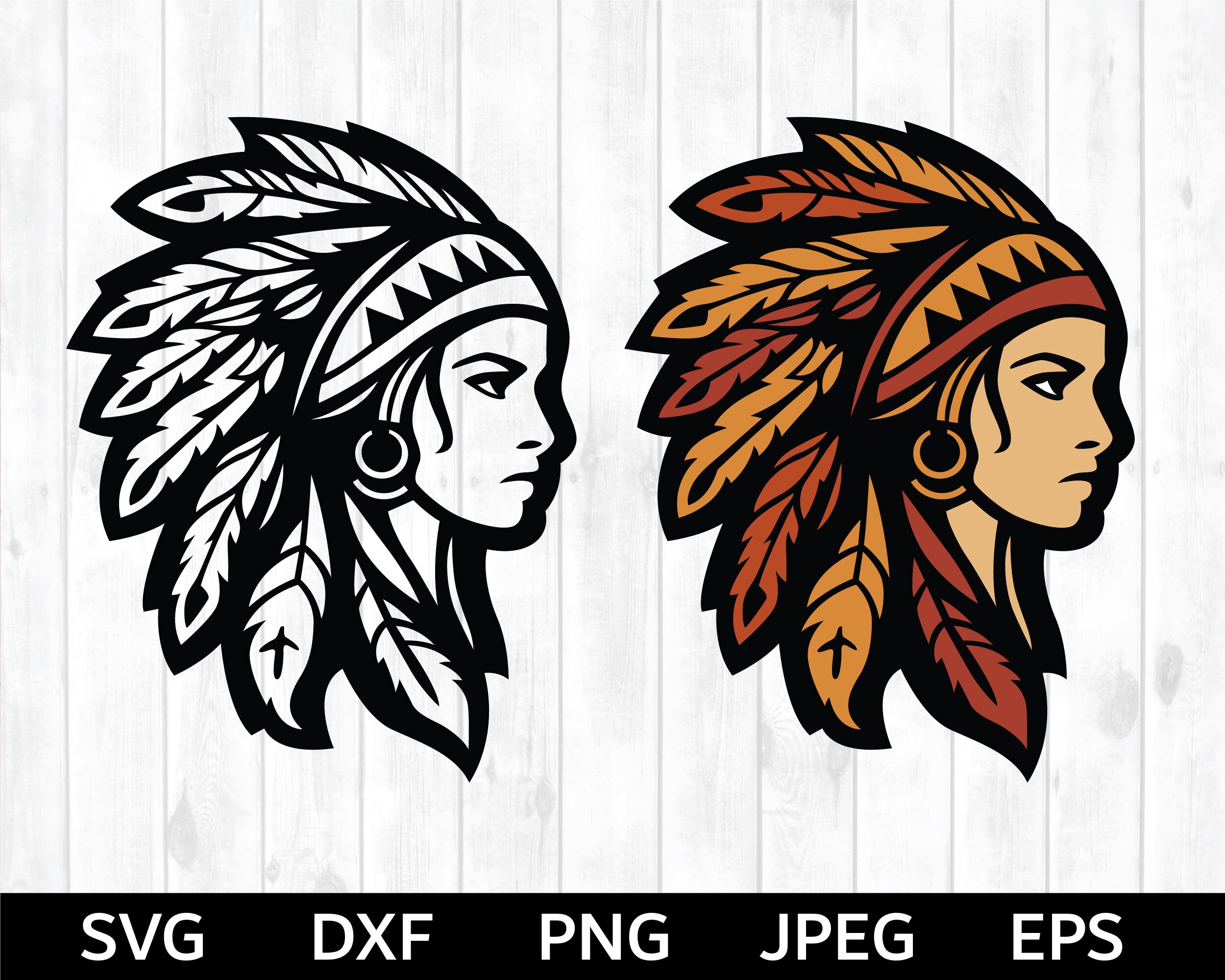 Indianer Frau SVG, Indianer Frau SVG, Indianer Kopfschmuck SVG - Etsy.de