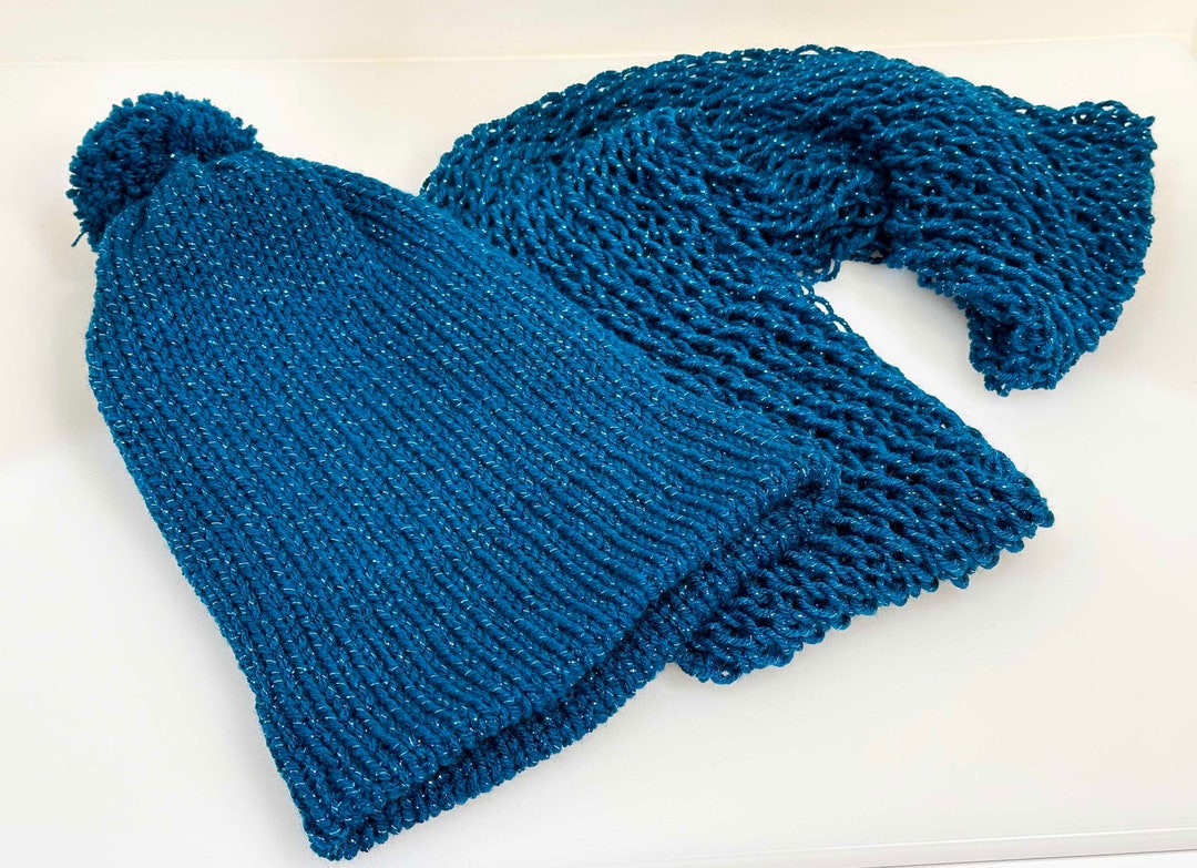 Knit Hat and Infinity Dropped Stitch Scarf Set Dark - Etsy