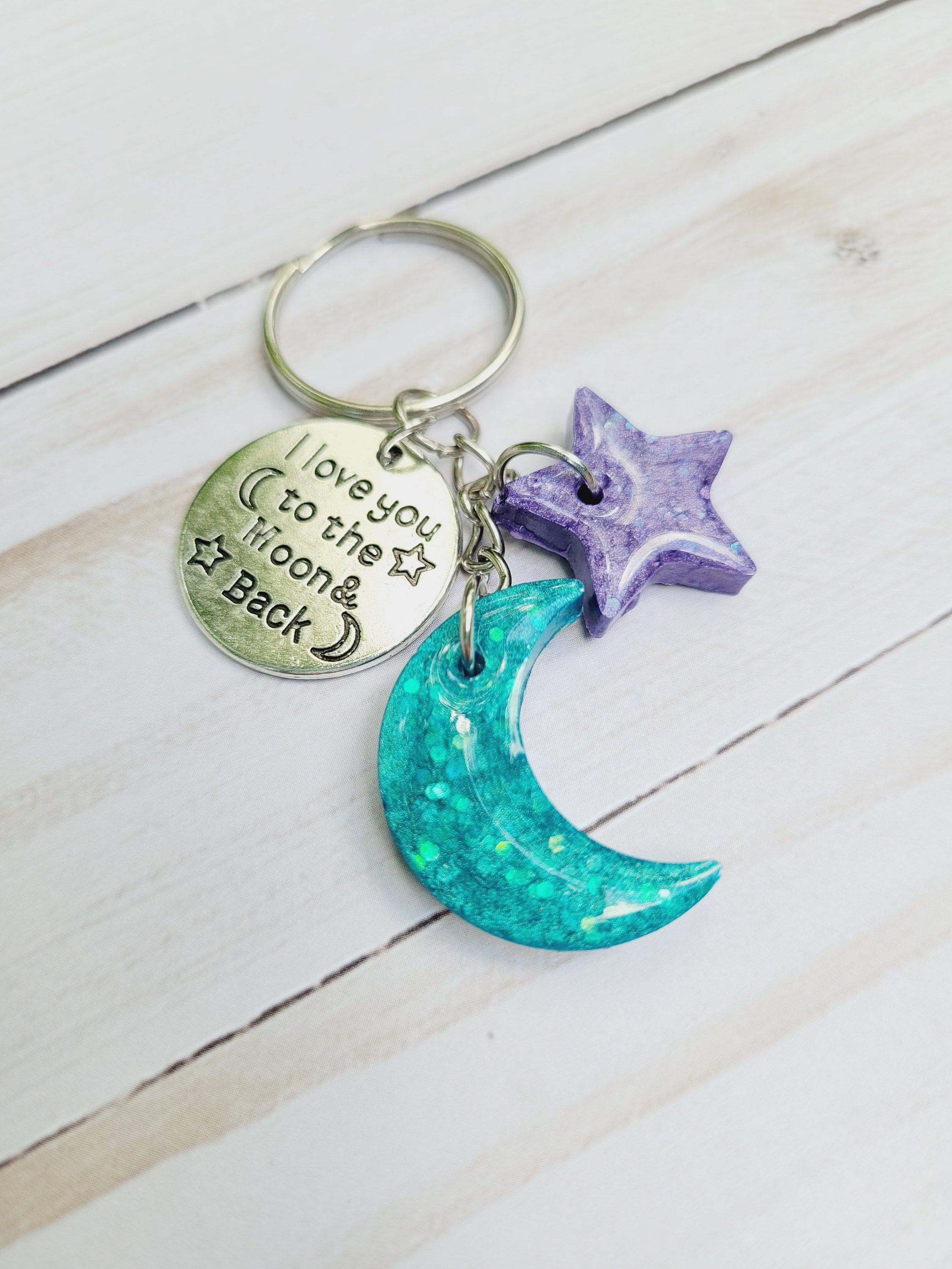 Moon Star Resin Keychain Dainty Crescent Moon keychain | Etsy