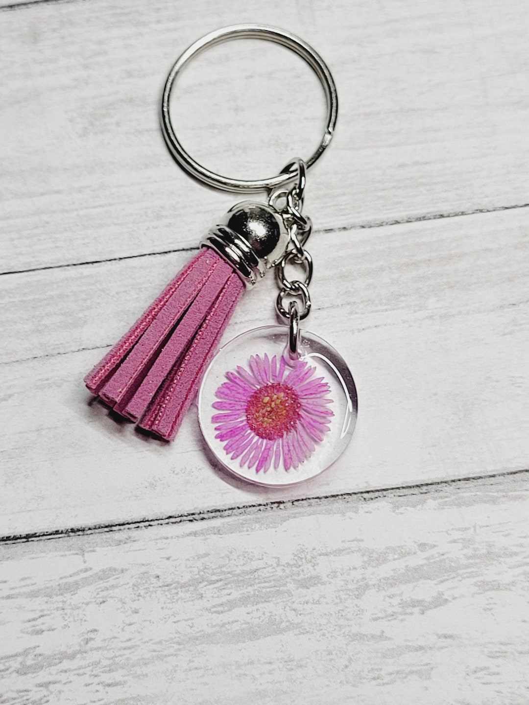 Pressed Flower Keychain Mini Pink Flower Keychain Dainty - Etsy