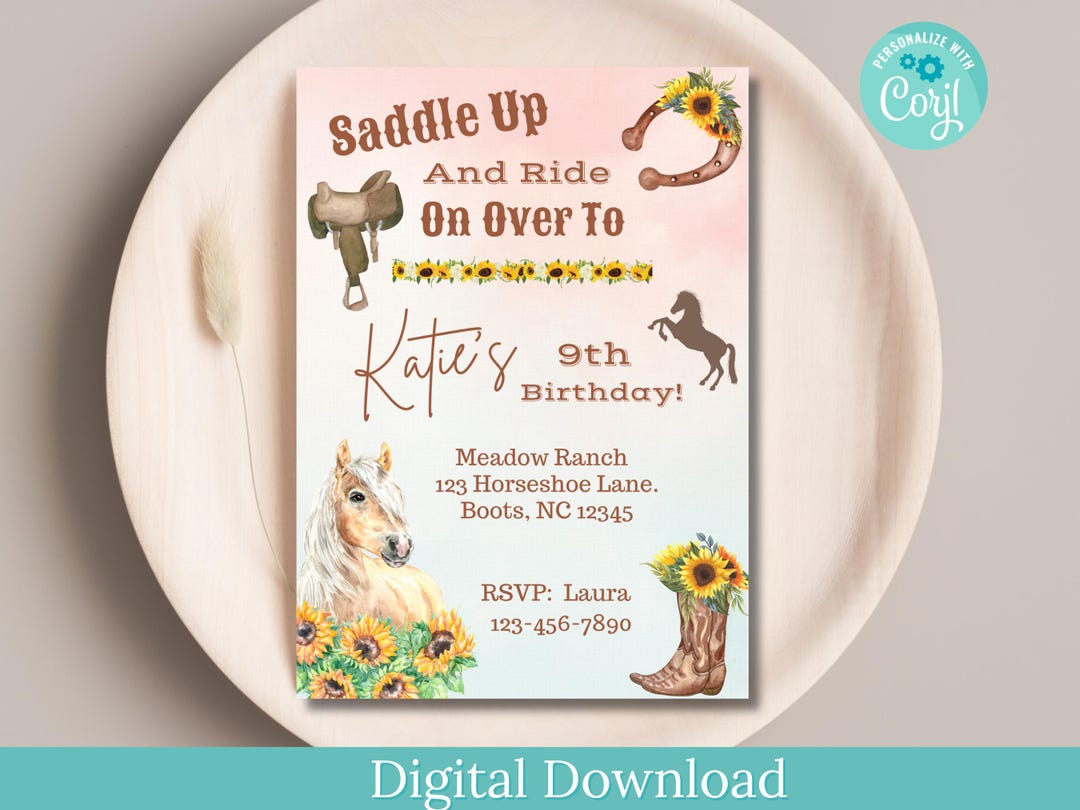 Horse Birthday Invitation DOWNLOAD, Horse Party Invitation, Stable ...