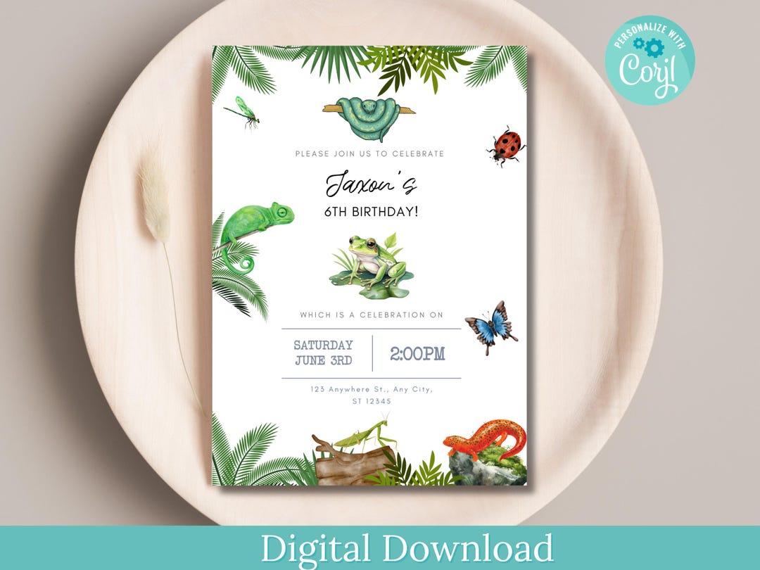 Editable Reptile Party Invitation, Reptile Bug Birthday Invitation ...