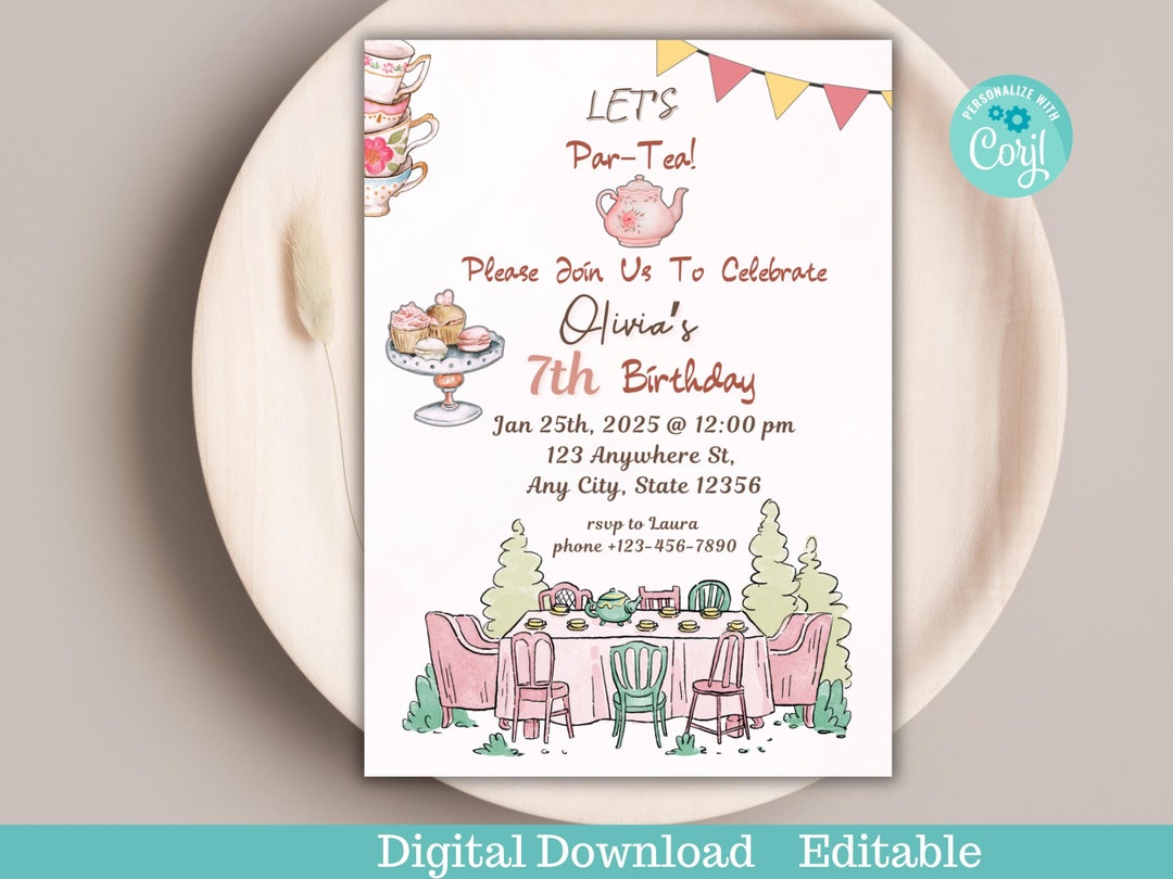 Editable Tea Party Birthday Invitation DOWNLOAD, Par-tea Birthday ...