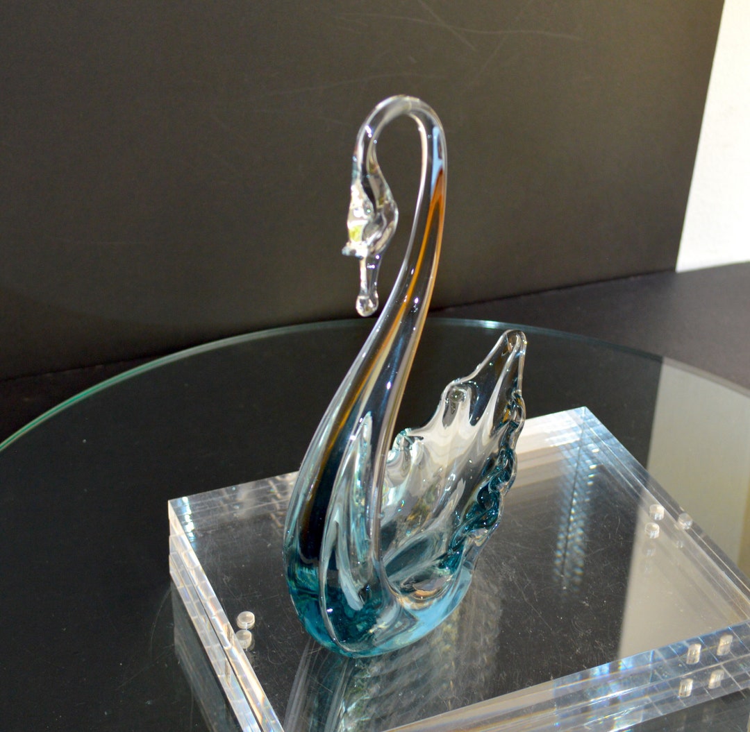 Vintage Glass Swan by Whitefriars, England. Mid Century Blue and Clear ...