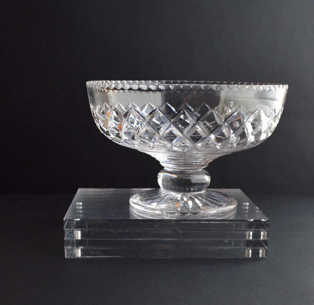 Signed Stuart Crystal BEAU Footed Bowl, England. Vintage 1970's Diamond ...