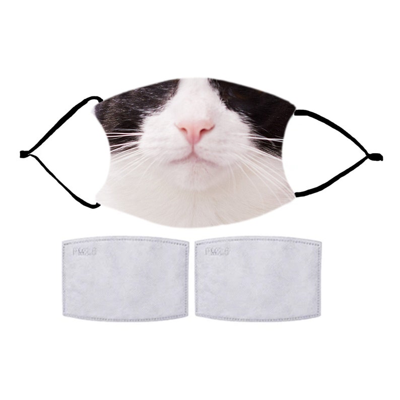 Black and White Cat Face Mask With 2 Filters Optional. Nose - Etsy