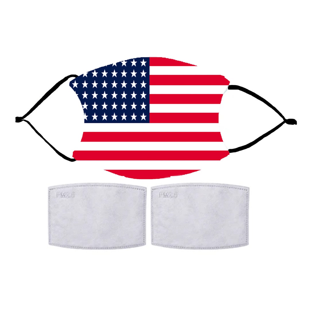 USA Flag Face Mask With 2 Filters Included. Nose Wire - Etsy