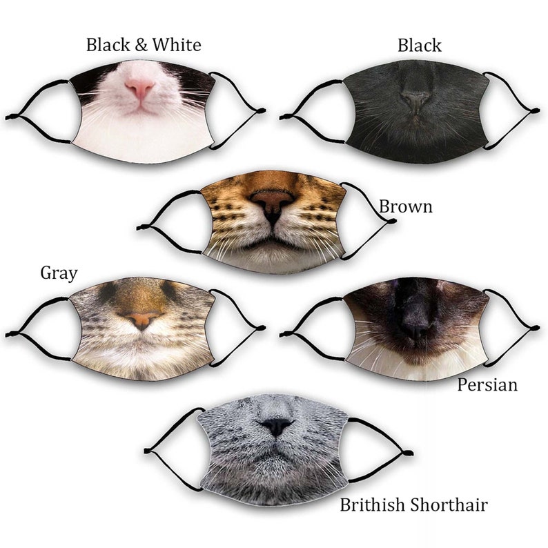 Cat Face Mask With Filters Optional. Nose Wire Included. Adult & Child ...