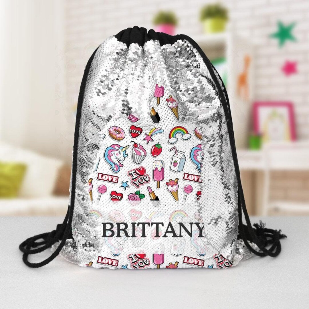Happy Place Custom Kids Flip Sequin Drawstring Backpack - Etsy